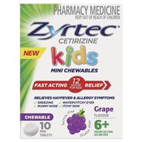 Buy Zyrtec Kids Antihistamine Allergy & Hayfever Chewable Tablet Grape ...