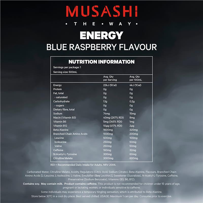 Buy Musashi Energy Blue Raspberry 500ml Online at ePharmacy®