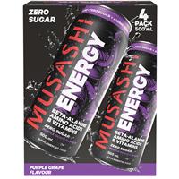 Buy Musashi Purple Grape Energy Drinks 500ml x 4 Pack Online at Chemist ...