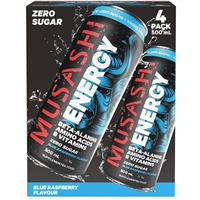 Buy Musashi Blue Raspberry Energy Drinks 500ml x 4 Pack Online at ...