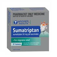 Buy Sumatriptan Wagner Health 50mg Tablets 2 - Sumatriptan (S3) Online ...