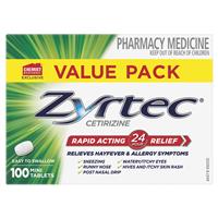 Buy Zyrtec Antihistamine Allergy & Hayfever Mini Tablets 100 Pack ...