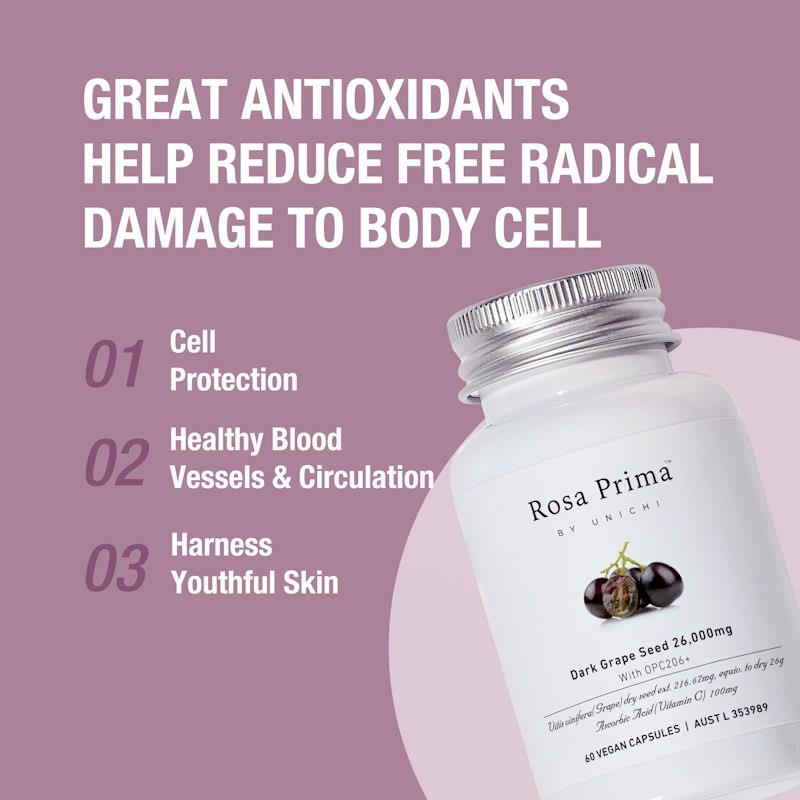 Buy Unichi Rosa Prima Dark Grape Seed 26000mg With OPC206+ 60 Vegan ...