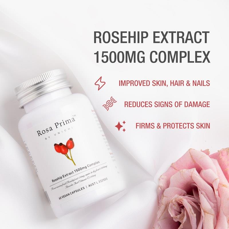 Buy Unichi Rosa Prima Rosehip Extract 1500mg Complex 60 Vegan Capsules ...