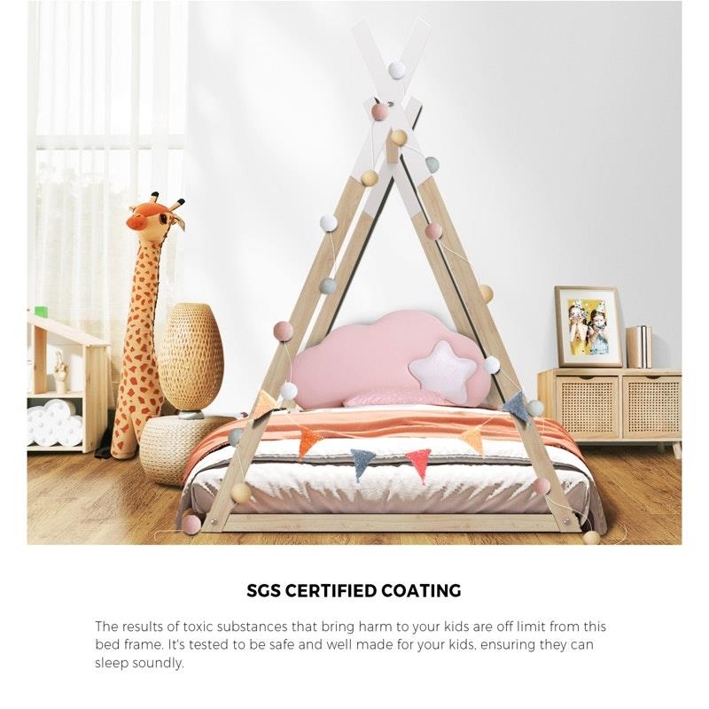 Buy Oikiture Wooden Bed Frame Single Timber Teepee House Base Platform ...