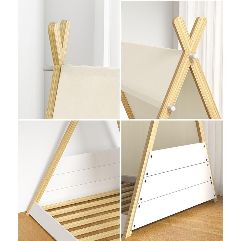 Buy Oikiture Kids Bed Frame Wooden Timber Single Canvas Teepee Bed ...