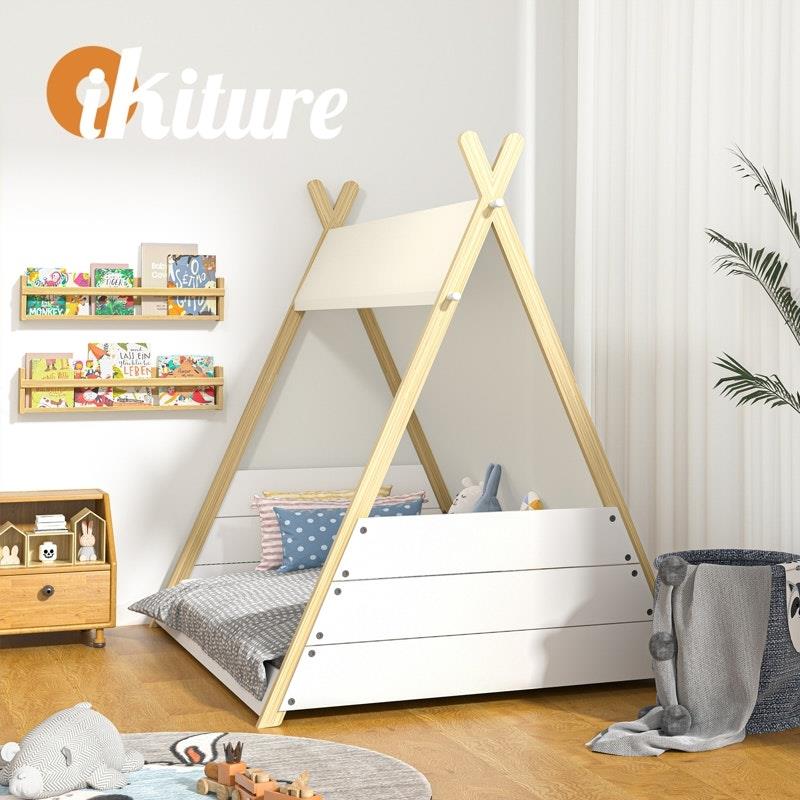 Buy Oikiture Kids Bed Frame Wooden Timber Single Canvas Teepee Bed ...