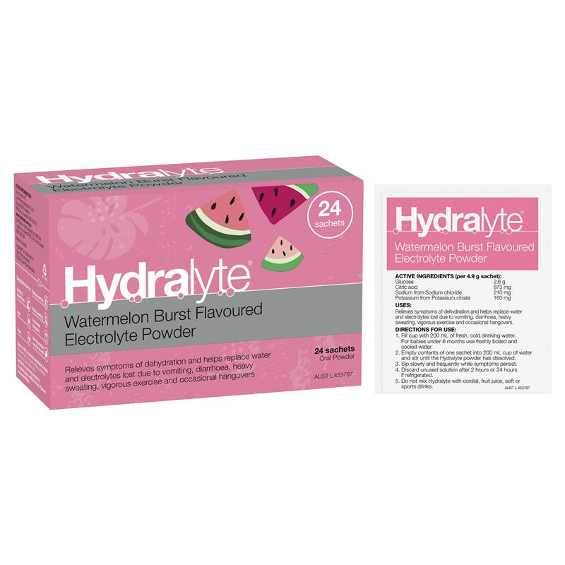 Buy Hydralyte Electrolyte Watermelon Sachets Value Pack 4.9g x 24 ...