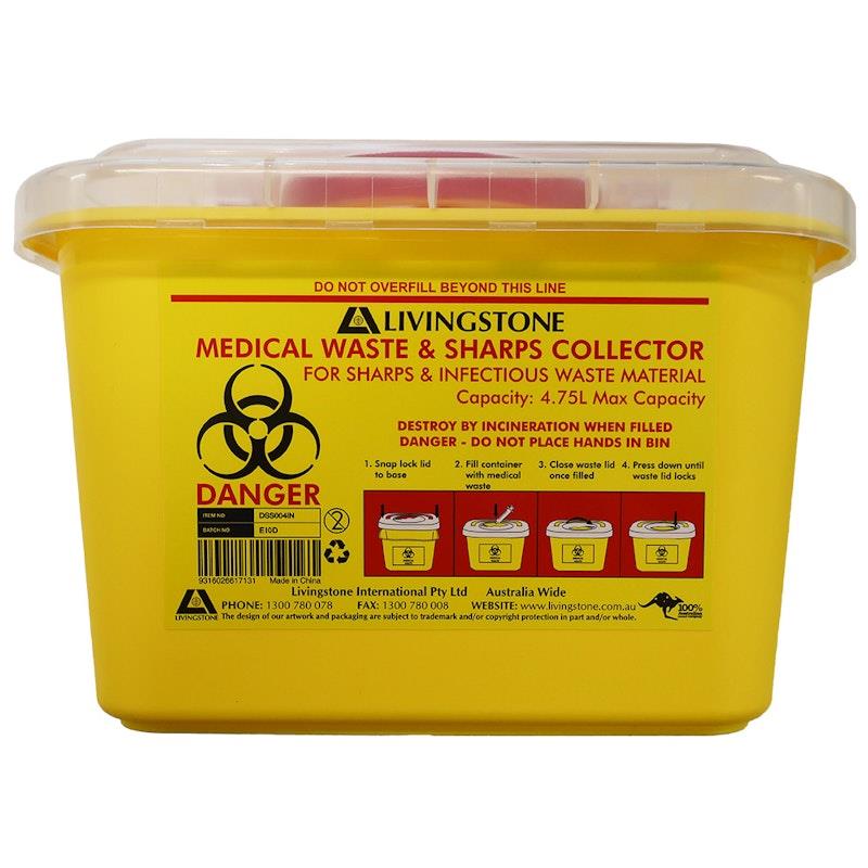 Buy Livingstone Needles Sharps Waste Collector 24.5 x 20 x 16.5 cm 4 ...