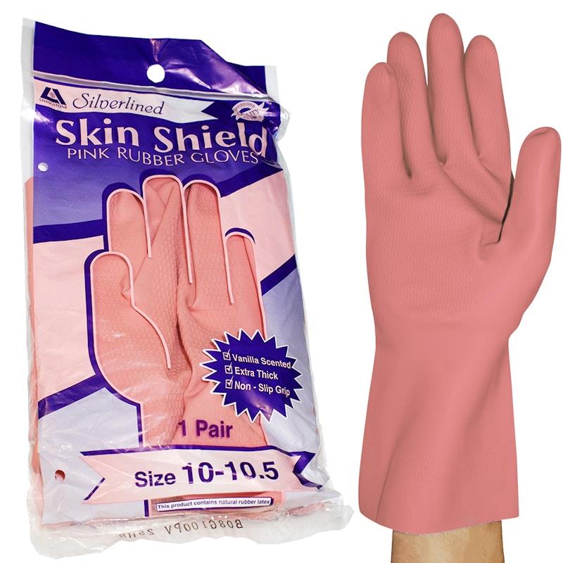 Buy Skin Shield Silver Lined Natural Rubber Gloves Vanilla Scented Pair ...