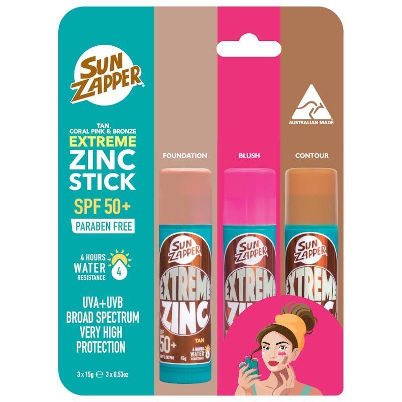 Buy SUN ZAPPER Extreme Zinc Tan/Pink/Bronze SPF 50+ Stick 3Pack online ...
