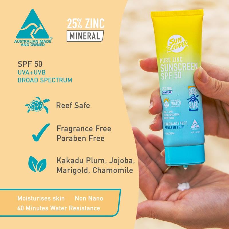 Buy SUN ZAPPER Pure Zinc Sunscreen Cream SPF 50 100g Online at Chemist ...