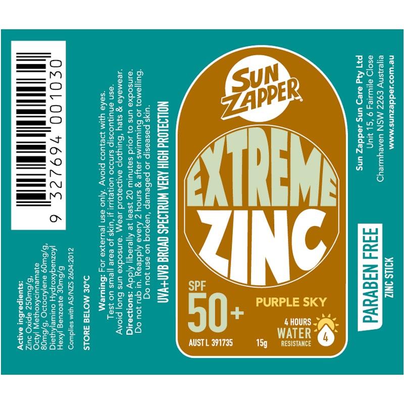 Buy SUN ZAPPER Extreme Zinc Stick SPF 50+ Purple Sky 15g Online at ...