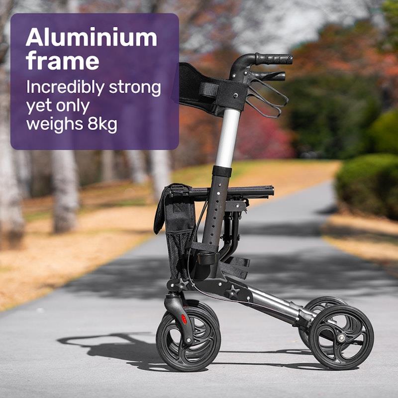 Buy Equipmed Foldable Aluminium Walking Frame Rollator Titanium Colour ...