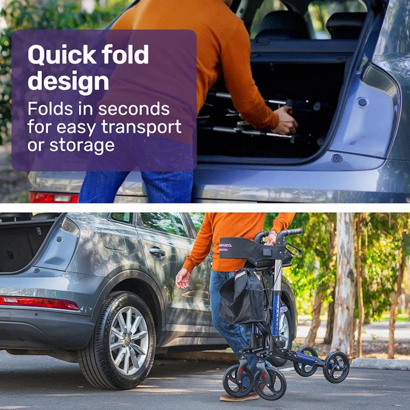 Buy Equipmed Easy Stride Foldable Aluminium Walking Frame Rollator Blue ...