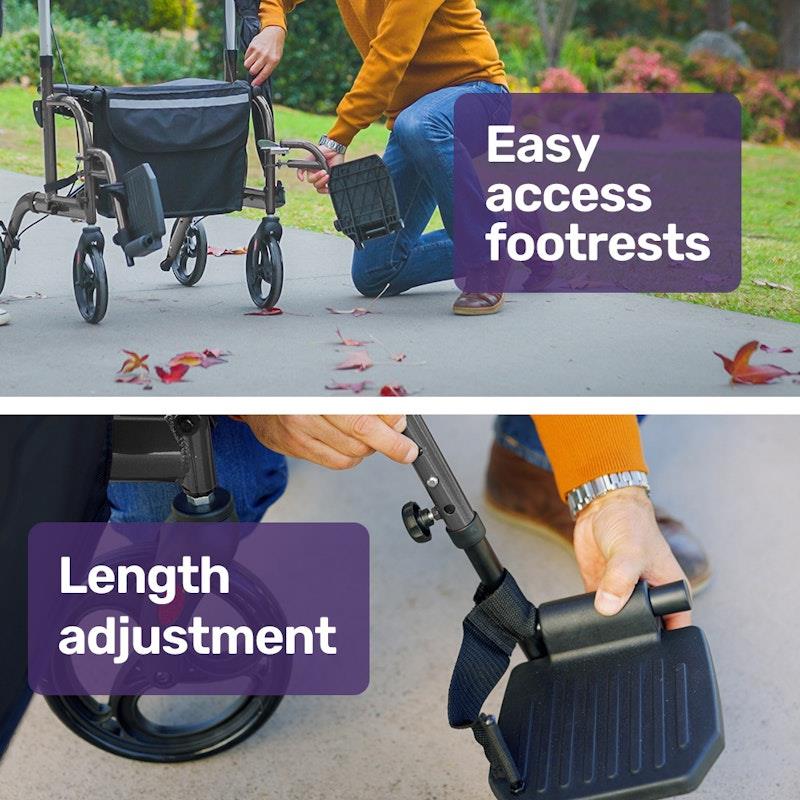 Buy Equipmed 2-in-1 Foldable Aluminium Walking Frame Rollator Titanium ...