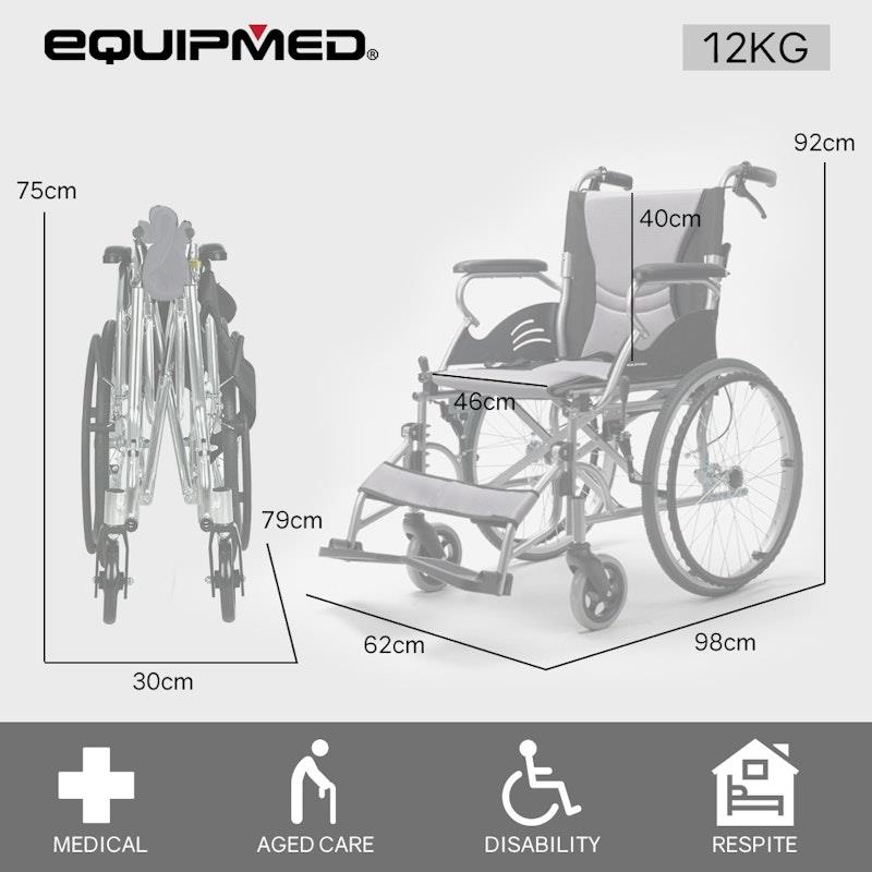 Buy Equipmed Folding Aluminium Wheelchair Grey & Black Online at ...