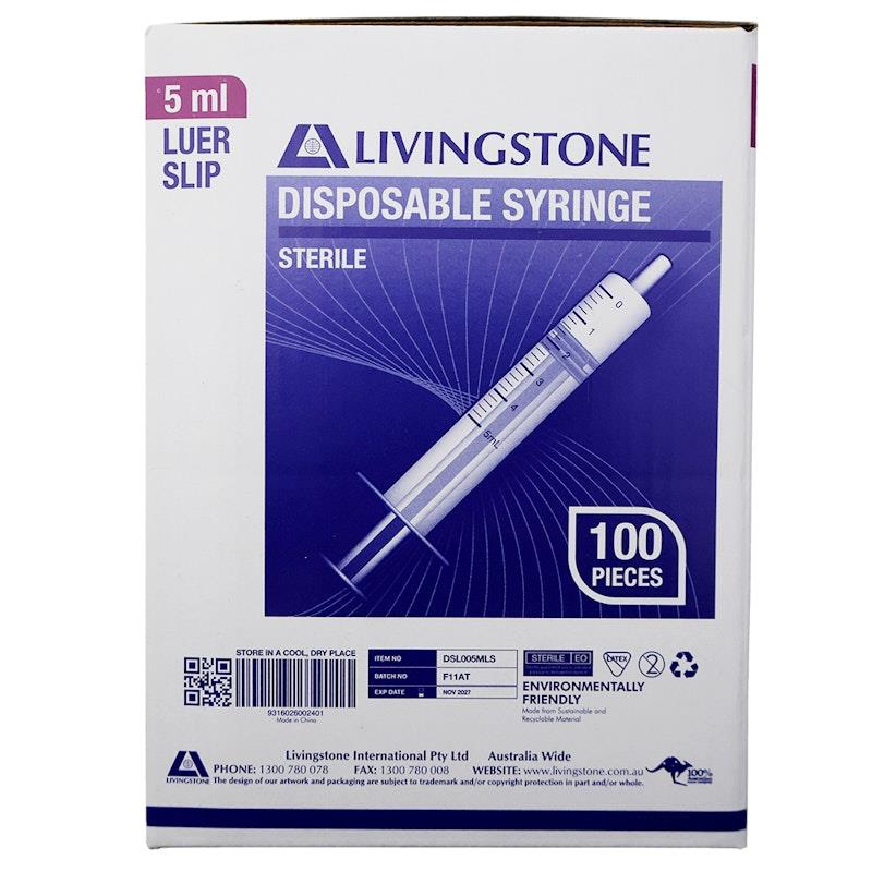 Buy Livingstone Syringe Luer Slip Tip White Plunger 5ml 100 Pieces/Box Online at Chemist Warehouse®