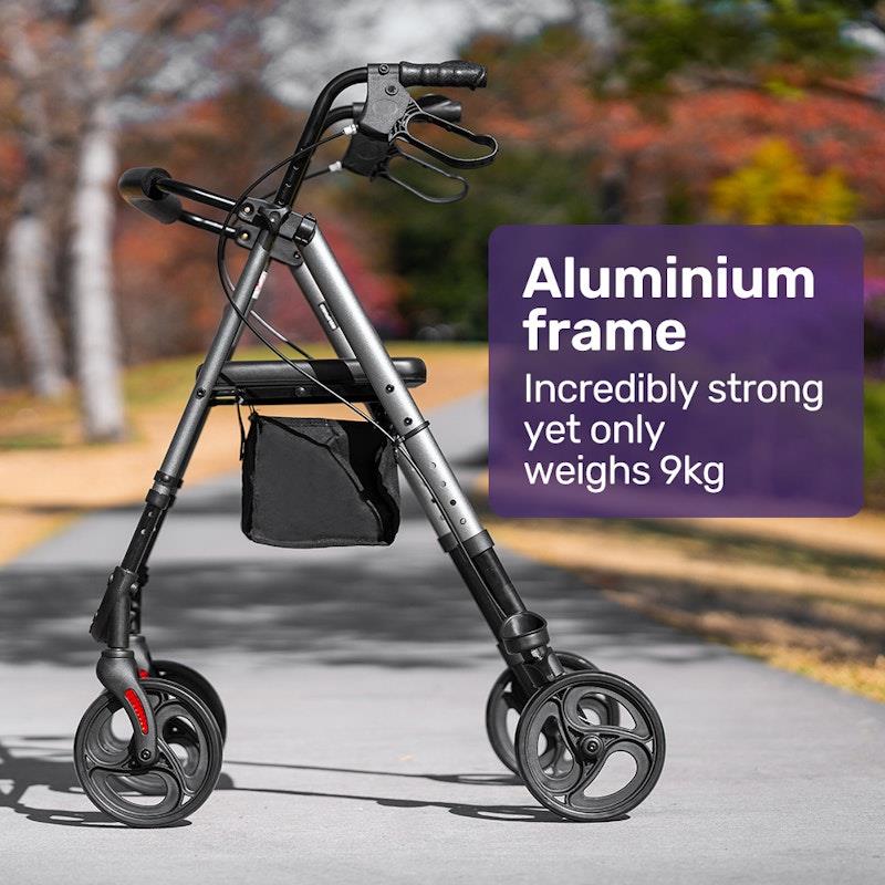 Buy Equipmed 4 Wheel Lightweight Rollator Walker Titanium Colour Online ...