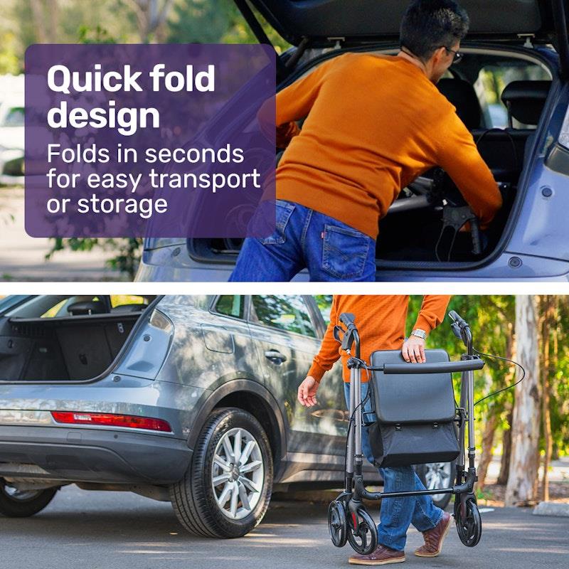 Buy Equipmed 4 Wheel Lightweight Rollator Walker Titanium Colour Online ...