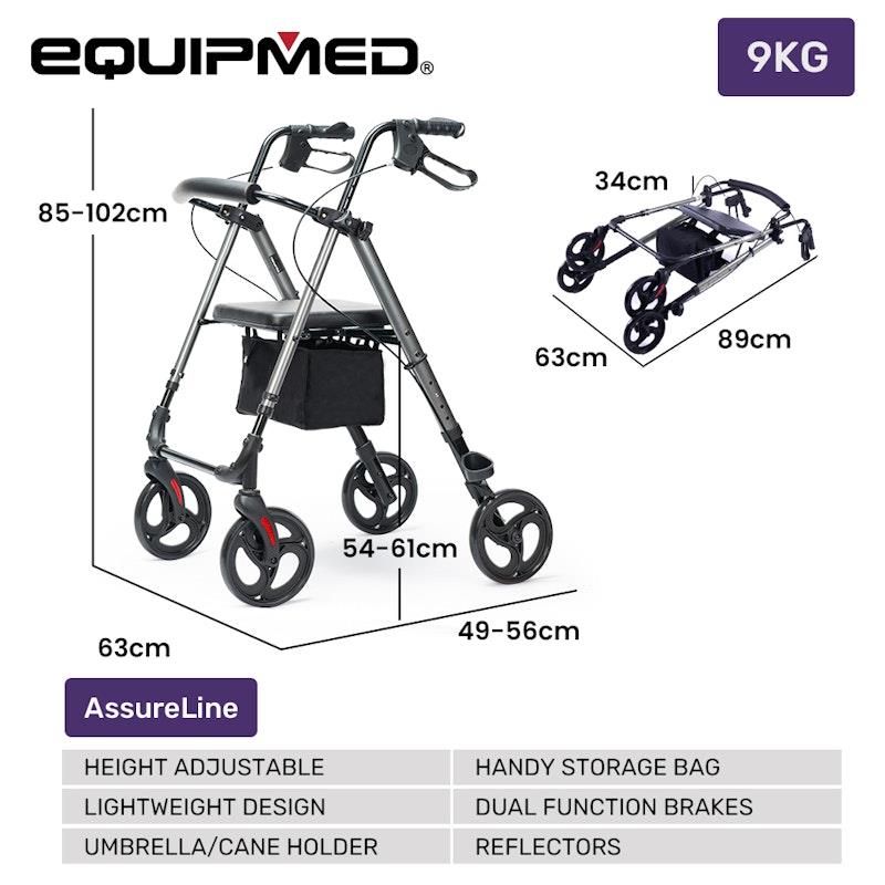 Buy Equipmed 4 Wheel Lightweight Rollator Walker Titanium Colour Online ...