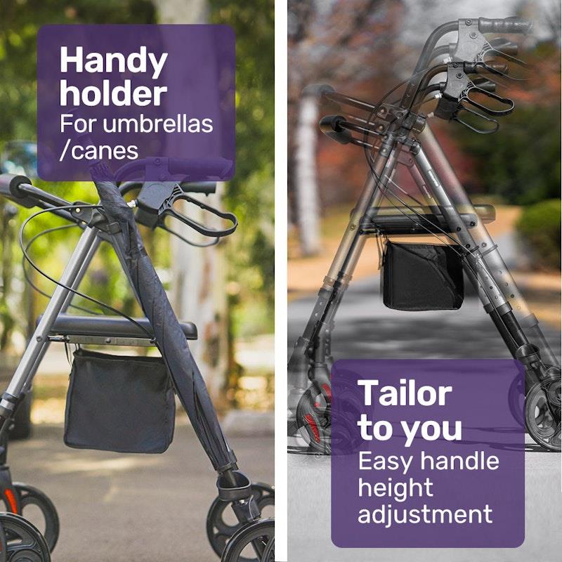 Buy Equipmed 4 Wheel Lightweight Rollator Walker Titanium Colour Online ...