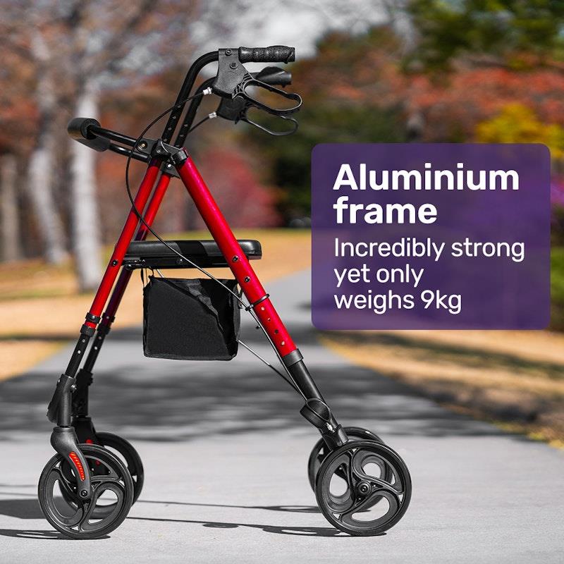 Buy Equipmed 4 Wheel Lightweight Rollator Walker Red Online at Chemist ...