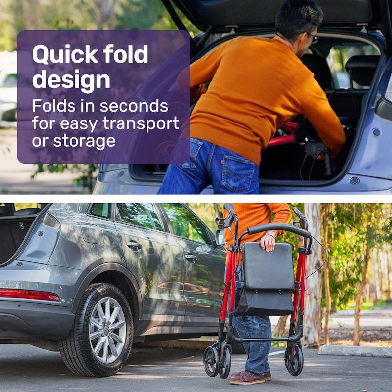 Buy Equipmed 4 Wheel Lightweight Rollator Walker Red Online at Chemist ...