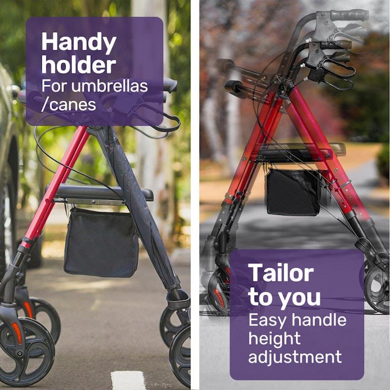 Buy Equipmed 4 Wheel Lightweight Rollator Walker Red Online at Chemist ...