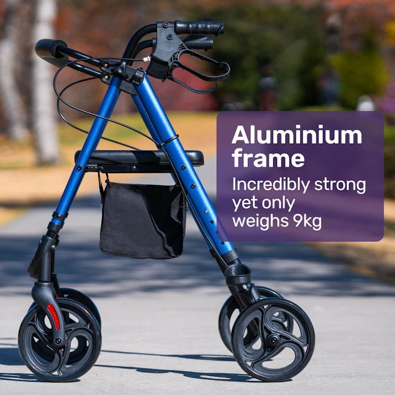 Buy Equipmed 4 Wheel Lightweight Rollator Walker Blue Online at Chemist ...