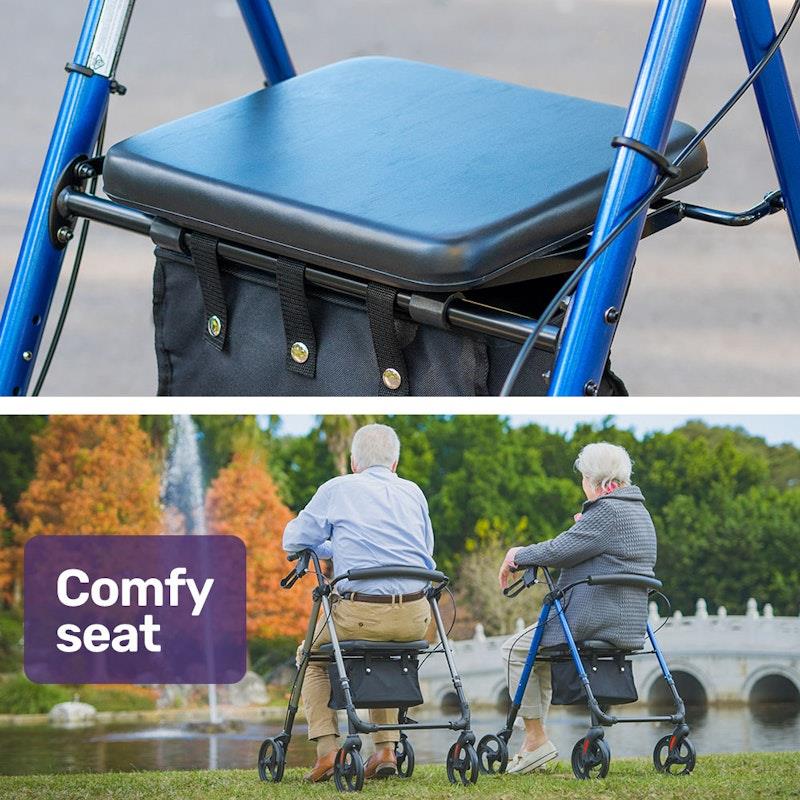 Buy Equipmed 4 Wheel Lightweight Rollator Walker Blue Online at Chemist ...