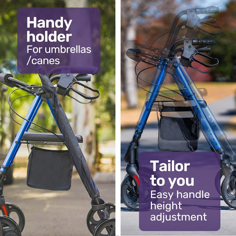 Buy Equipmed 4 Wheel Lightweight Rollator Walker Blue Online at Chemist ...