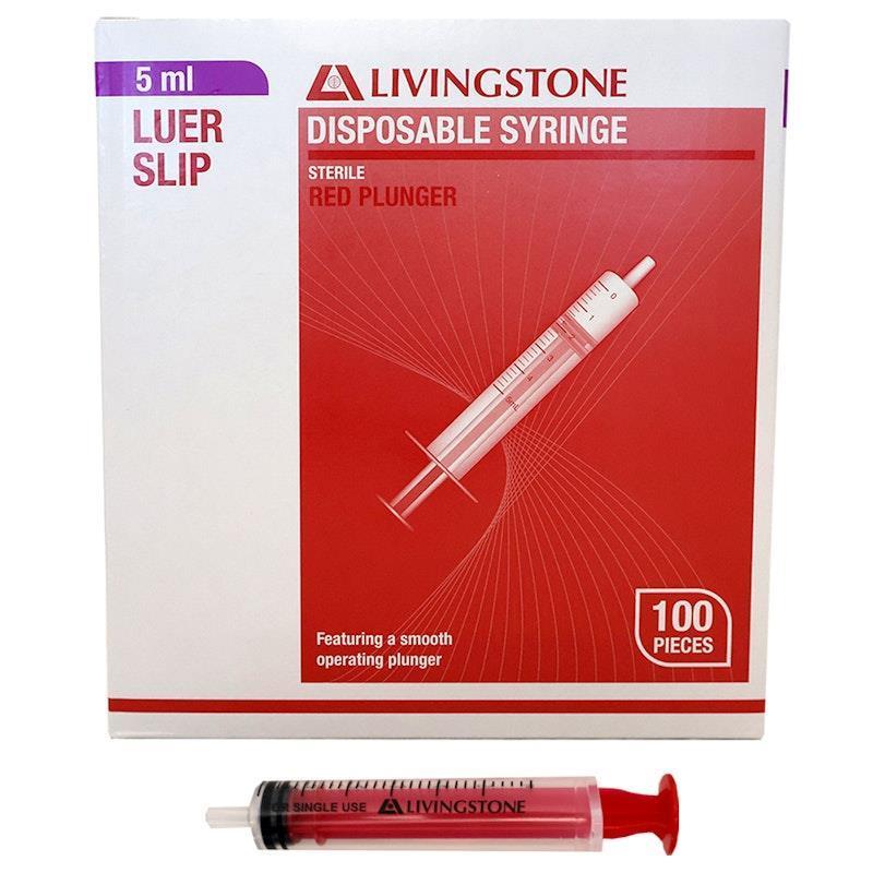 Buy Livingstone Syringe Luer Slip Tip Red Plunger Sterile 5ml 100 ...