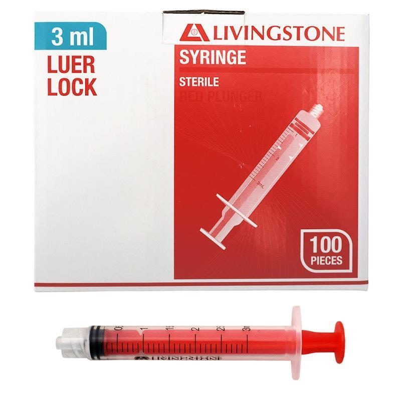 Buy Livingstone Syringe Luer Lock Tip Red Plunger Sterile 3ml 100 ...