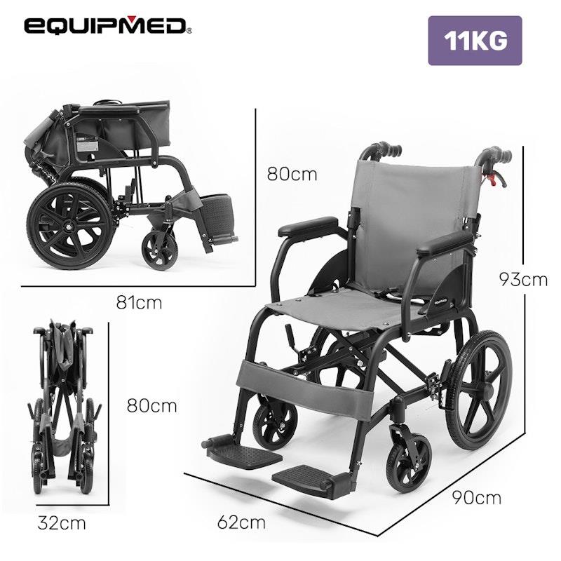 Buy Equipmed Folding Transit Wheelchair Lightweight Grey Online at ...