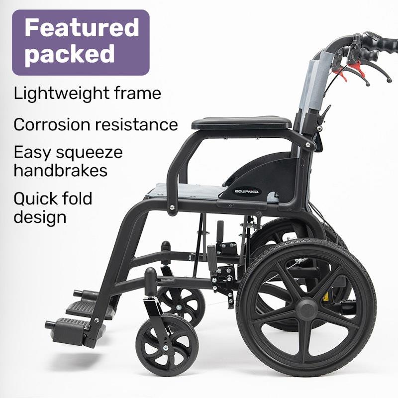 Buy Equipmed Folding Transit Wheelchair Lightweight Grey Online at ...