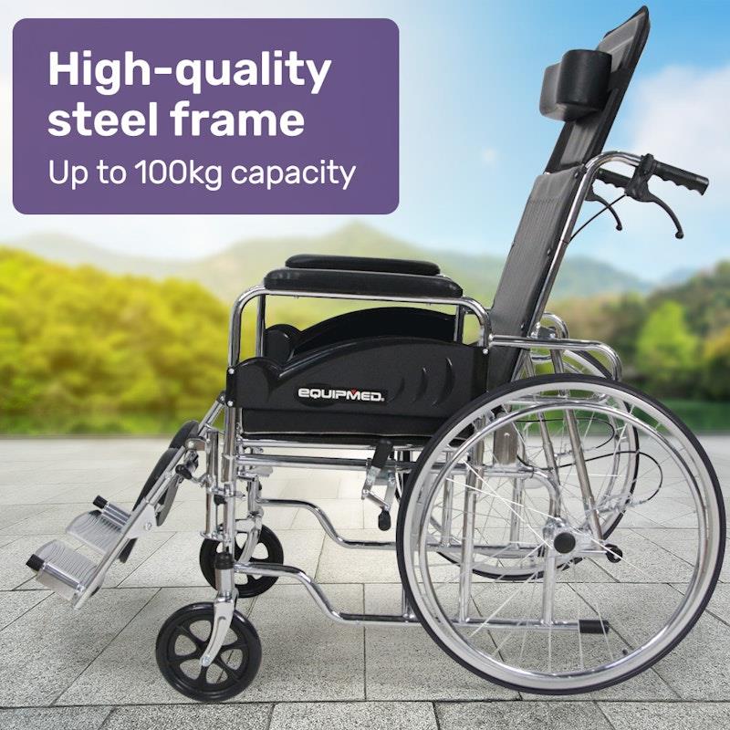 Buy Equipmed Folding Manual Reclining Wheelchair Black Online at ...