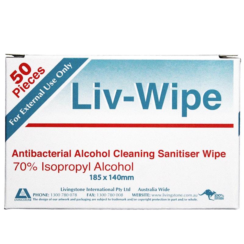 Buy Liv-Wipe Antibacterial 70% Alcohol Cleaning Wipe 18.5 x 14cm 50 ...