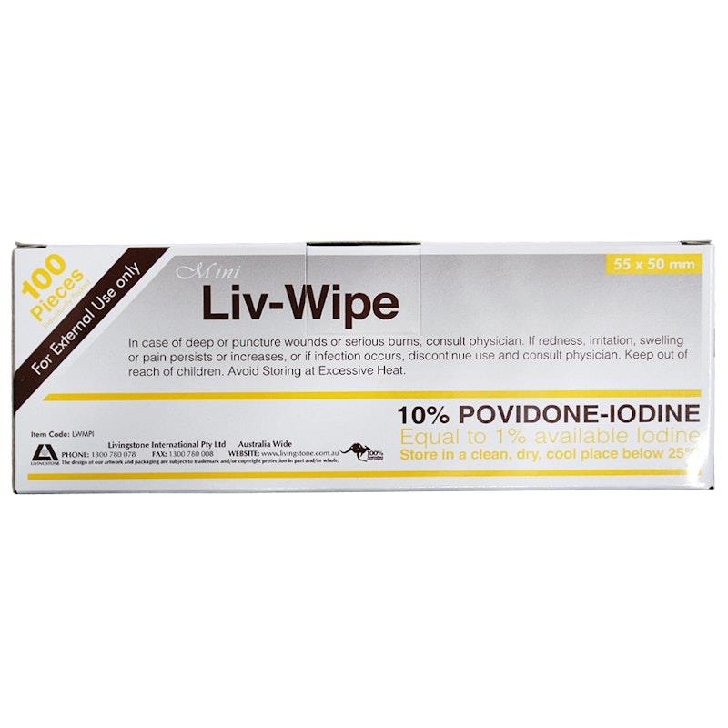 Buy Liv-Wipe Mini 10% Povidone Iodine Wipes 55 x 50mm 100 Pieces/Box ...