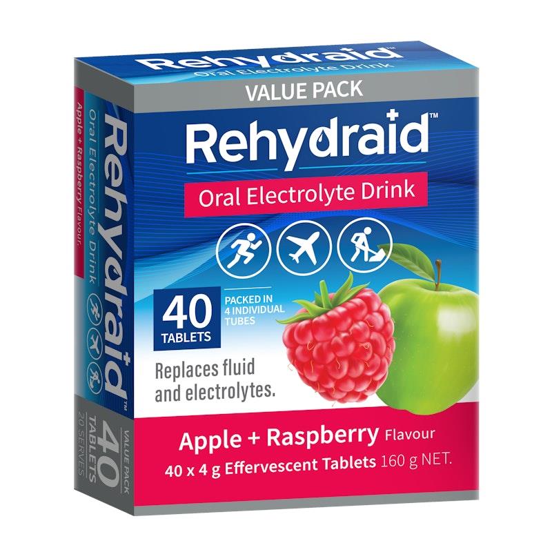 Buy Rehydraid Electrolyte Effervescent Tablets Apple Raspberry 6x40 ...