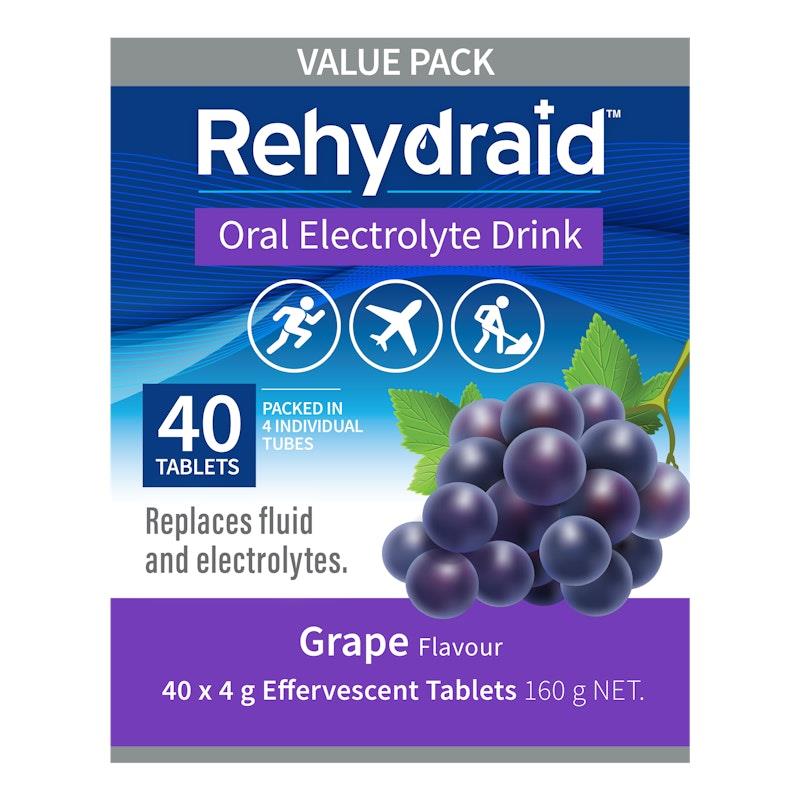 Buy Rehydraid Electrolyte Effervescent Tablets Grape 6x40 Packs Online ...