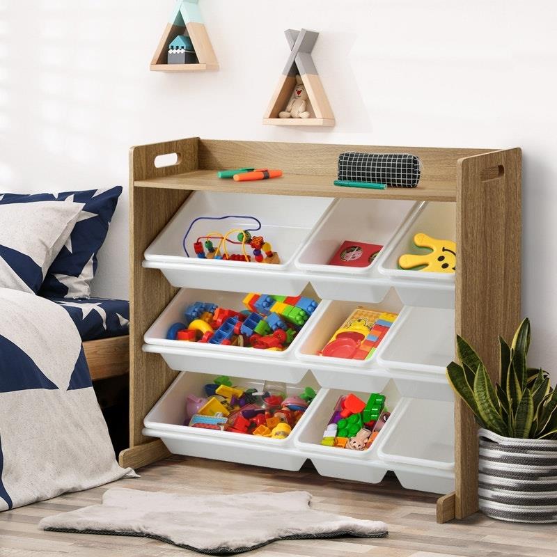 Buy Oikiture 9 Bins Kids Toy Box Bookshelf Organiser Display Shelf ...