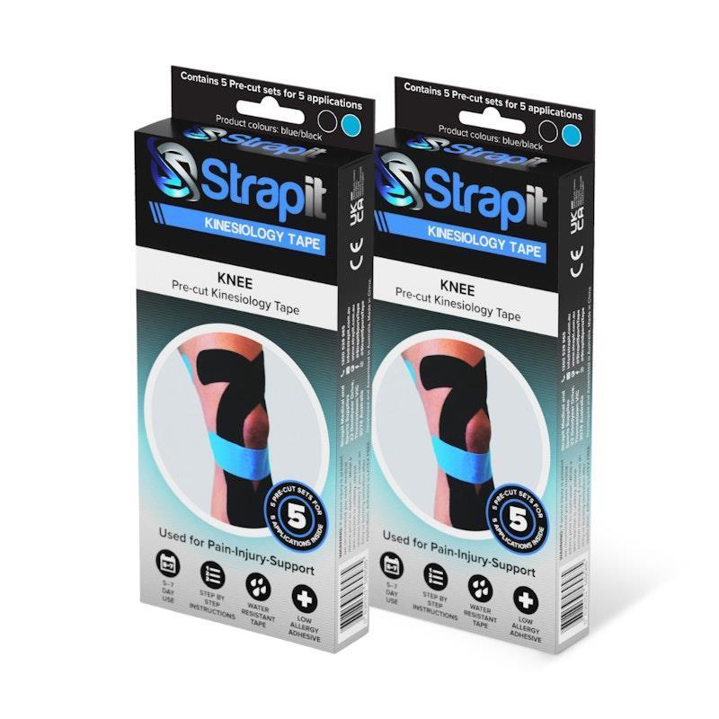 Buy Strapit Knee Precut Kinesiology Tape - BLACK/BLUE - Box of 5 2 Pack ...