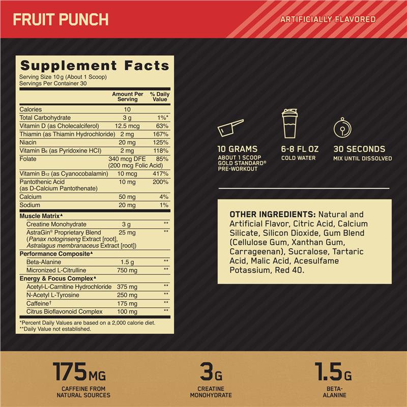 Buy Optimum Nutrition Gold Standard Pre-Workout Fruit Punch 300g Online ...