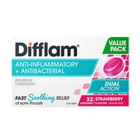 Buy Difflam Dual Action Strawberry 32 Lozenges Online at Chemist Warehouse®