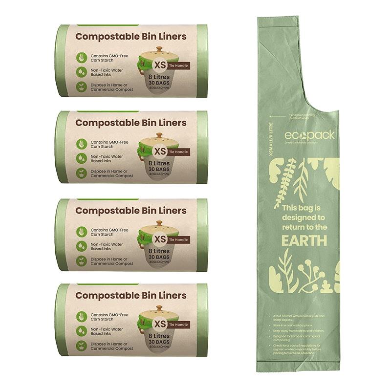 Buy Ecopack 8L Compostable Bin Liners Green Bundle XSmall 4 Rolls/120 ...