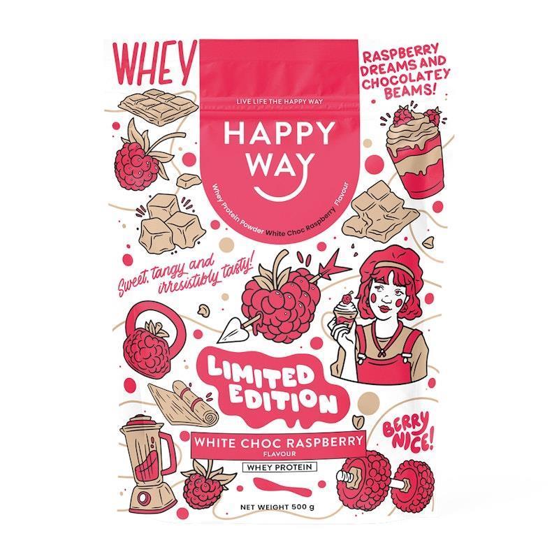 Buy Happy Way White Chocolate Raspberry Whey Protein Powder 500g online ...