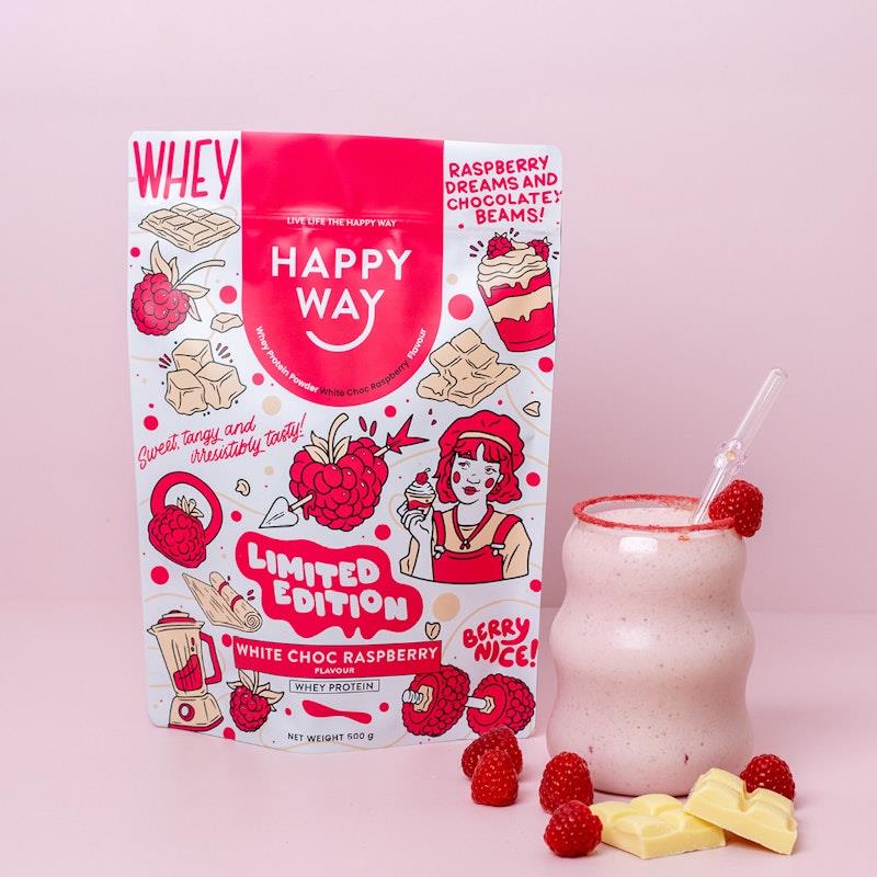 Buy Happy Way White Chocolate Raspberry Whey Protein Powder 500g Online ...