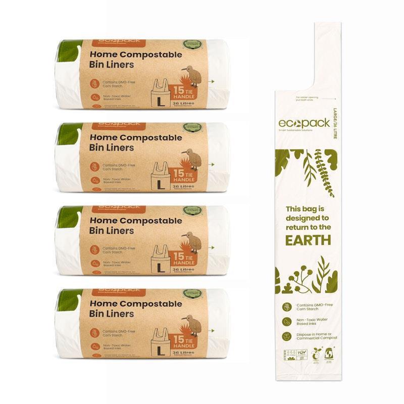 Buy Ecopack 36L Compostable Bin Liners Bundle Large 4 Rolls/60 Bags ...
