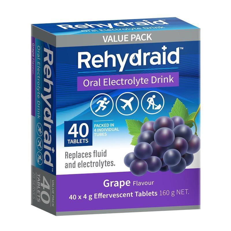 Buy Rehydraid Electrolyte Effervescent Tablets – Single 40 Pack Grape ...